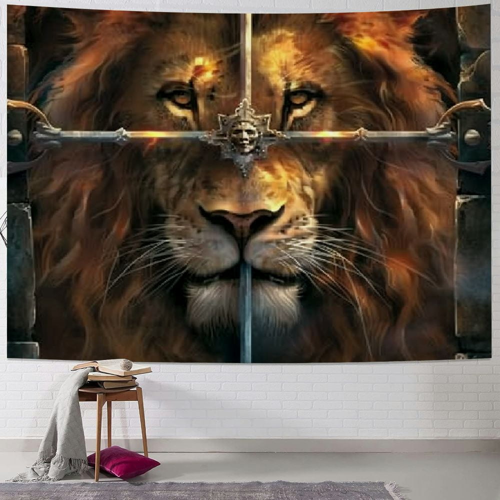 Chilfamy Cool Lion Tapestry Wall Hanging, Black and Gold African Leo ...