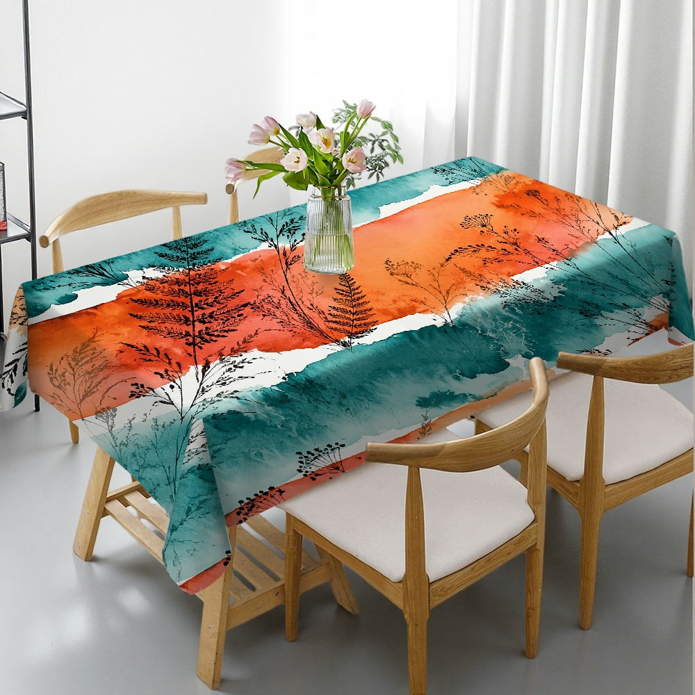 Chilfamy Coral Teal Botanical Wash Art Print Rectangle Dining ...