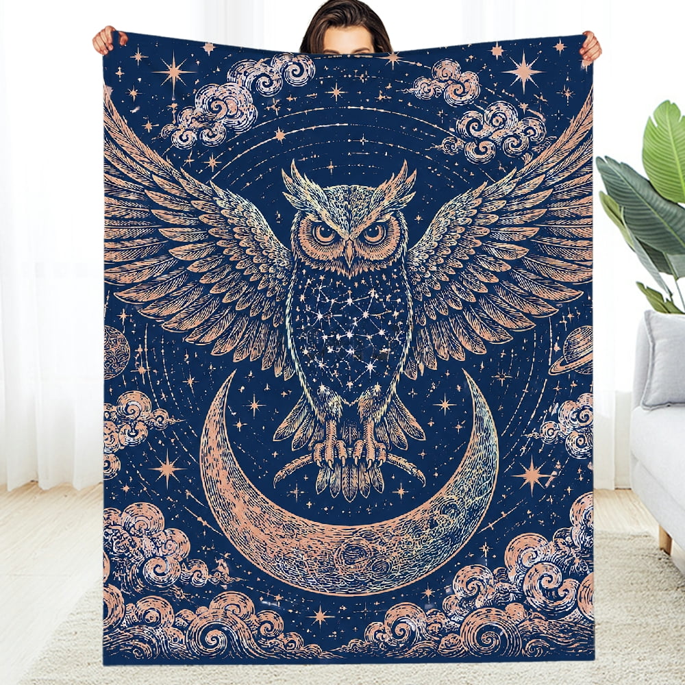 Chilfamy Cosmic Owl Crescent Moon Decorative Blanket, Allergy Machine ...