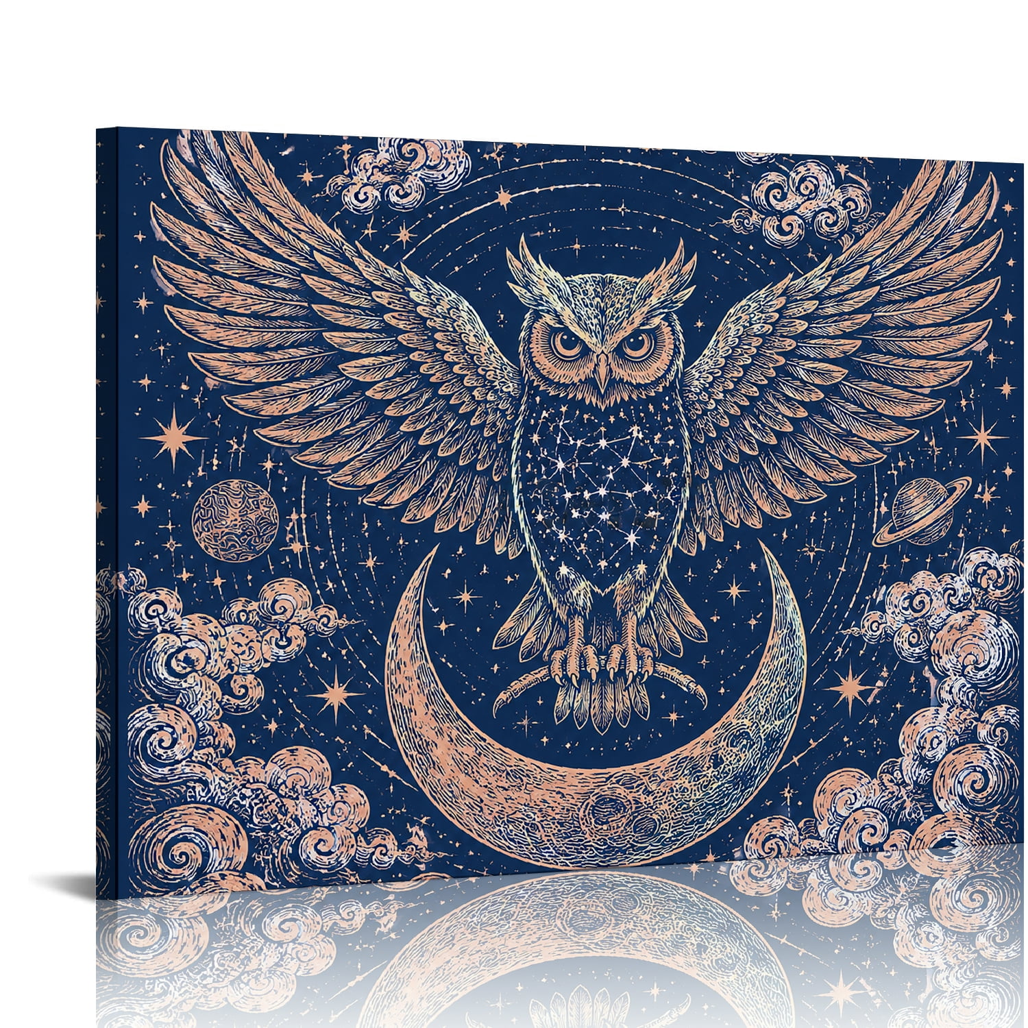 Chilfamy Cosmic Owl Crescent Moon Modern Wall Decor, Ready to Hang ...