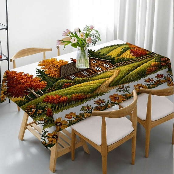 Chilfamy Countryside House Embroidery Print Rectangle Dining Tablecloth ...