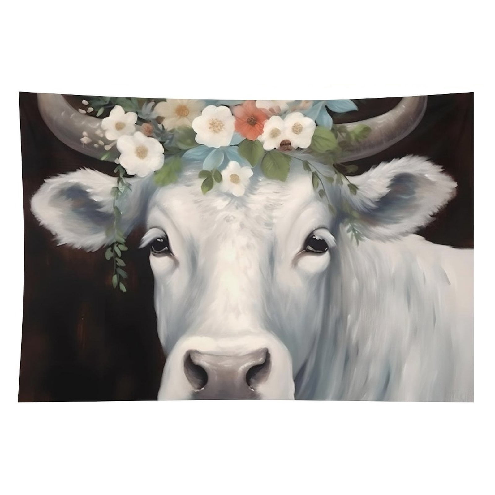 Chilfamy Cow Flower Crown Polyester Wall Tapestry Anti Wrinkle Art ...