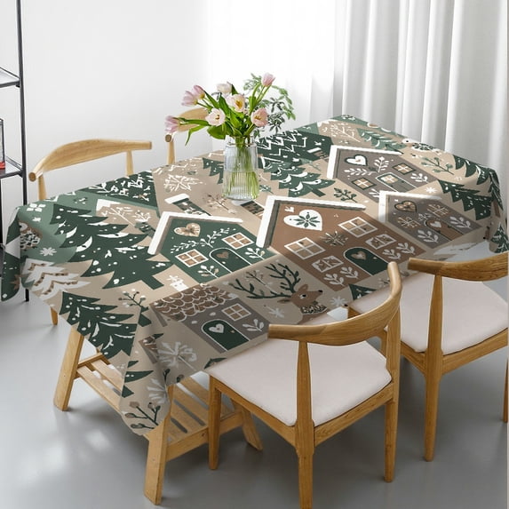 Chilfamy Cozy Christmas Village Rectangle Dining Tablecloth, Festive ...