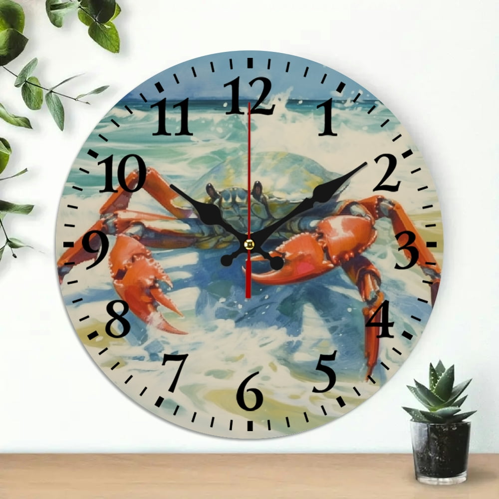 Chilfamy Crab Beach Surfer Wall Clock 10 Inch Frameless Decor 10x10in ...
