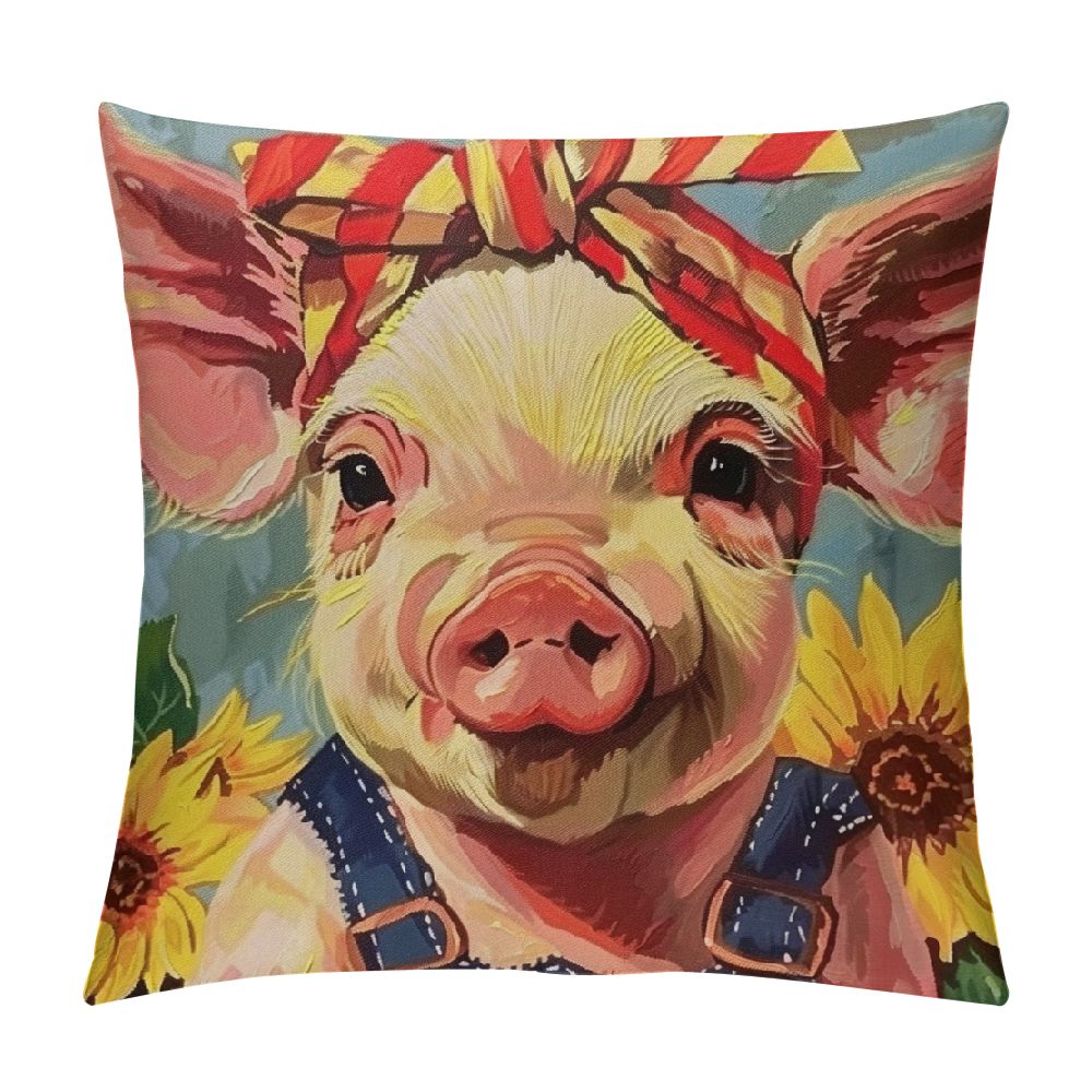 Chilfamy Cute Pig Throw Pillow Covers Soft Pigs Sunflowers Pattern ...