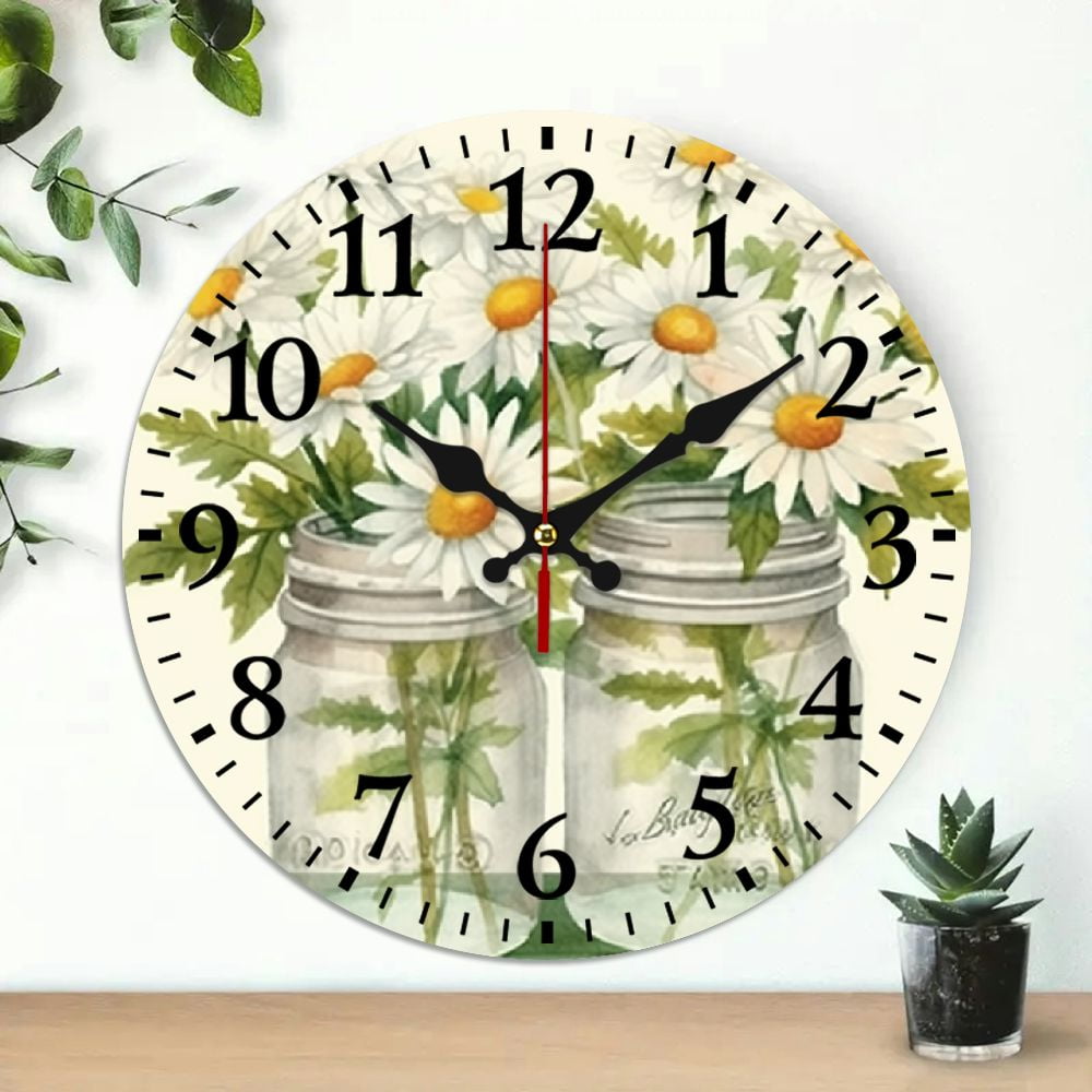 Chilfamy Daisies Wooden Wall Clock Decor for Living Rooms and Kitchens ...