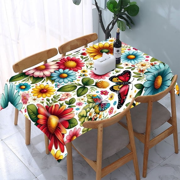 Chilfamy Daisy Butterfly Ladybug Rectangle Dining Tablecloth, Washable ...