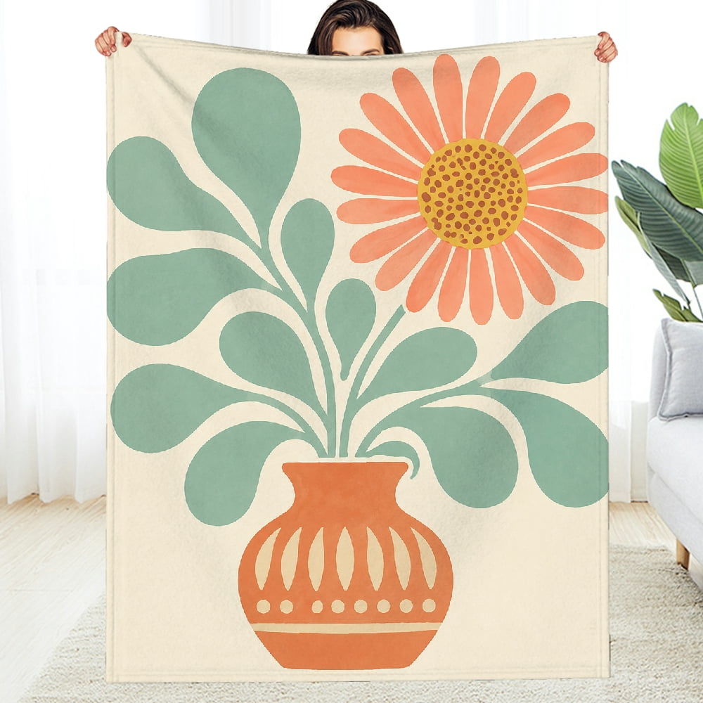 Chilfamy Daisy In Terracotta Vase Fuzzy Bedding for the Couch, Machine ...