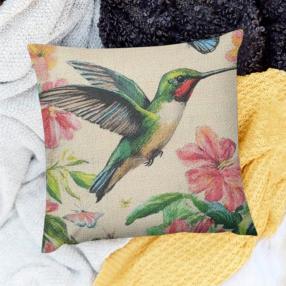 Chilfamy Decor Indoor Decoration Hummingbird Flowers Butterflies Pillow ...