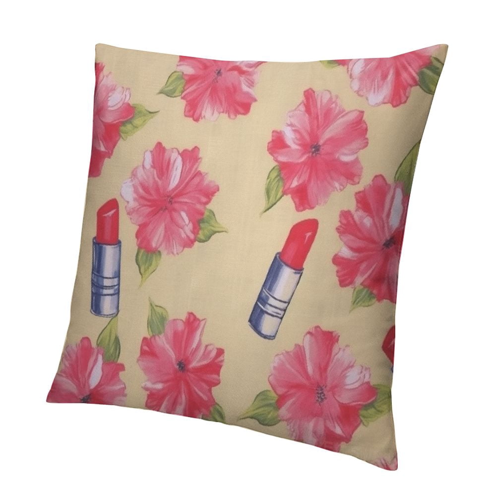 Chilfamy Decorative Bed Pillows Lipstick Floral Flowers Seamless ...