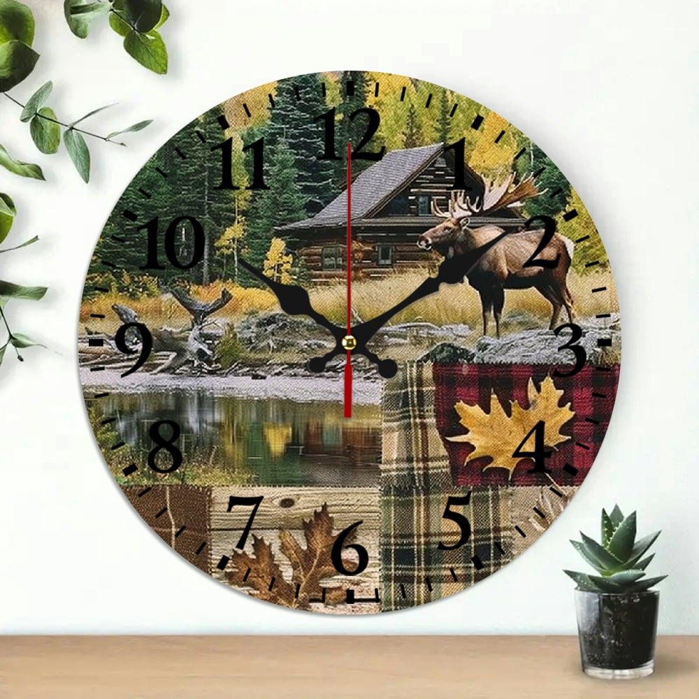 Chilfamy Deer Cabin Moose Wall Clock Silent Mechanical Movement 10 Inch ...
