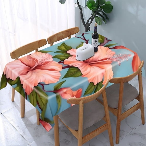 Chilfamy Detailed Hibiscus Painting Rectangle Dining Tablecloth ...