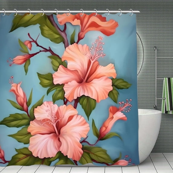 Chilfamy Detailed Hibiscus Painting Shower Curtain ,Watercolor Flowers ...