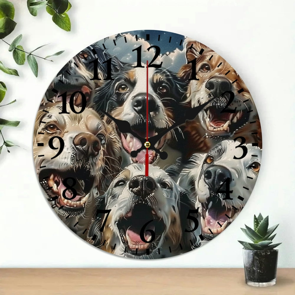 Chilfamy Dogs with Open Mouths Wall Clock for Living Room 10-Inch ...