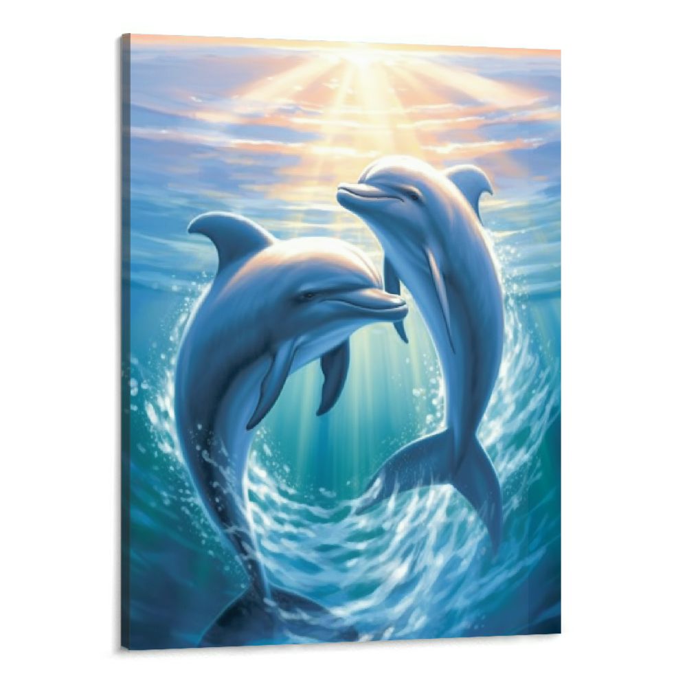Chilfamy Dolphin Canvas Wall Art Cute Dolphins Playing Under Sea with ...
