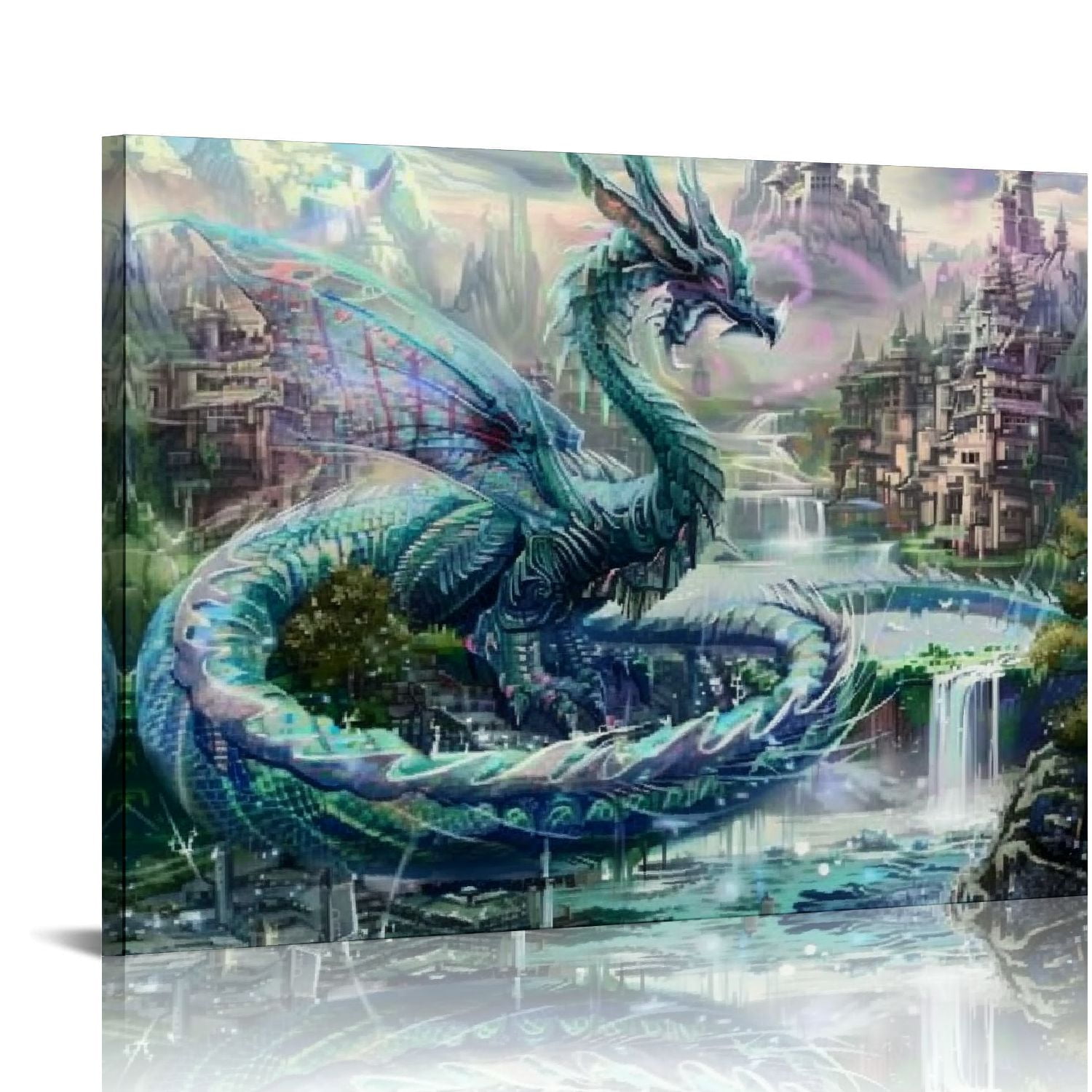 Chilfamy Dragon Waterfall Cityscape Canvas Wall Decor for Bathroom ...