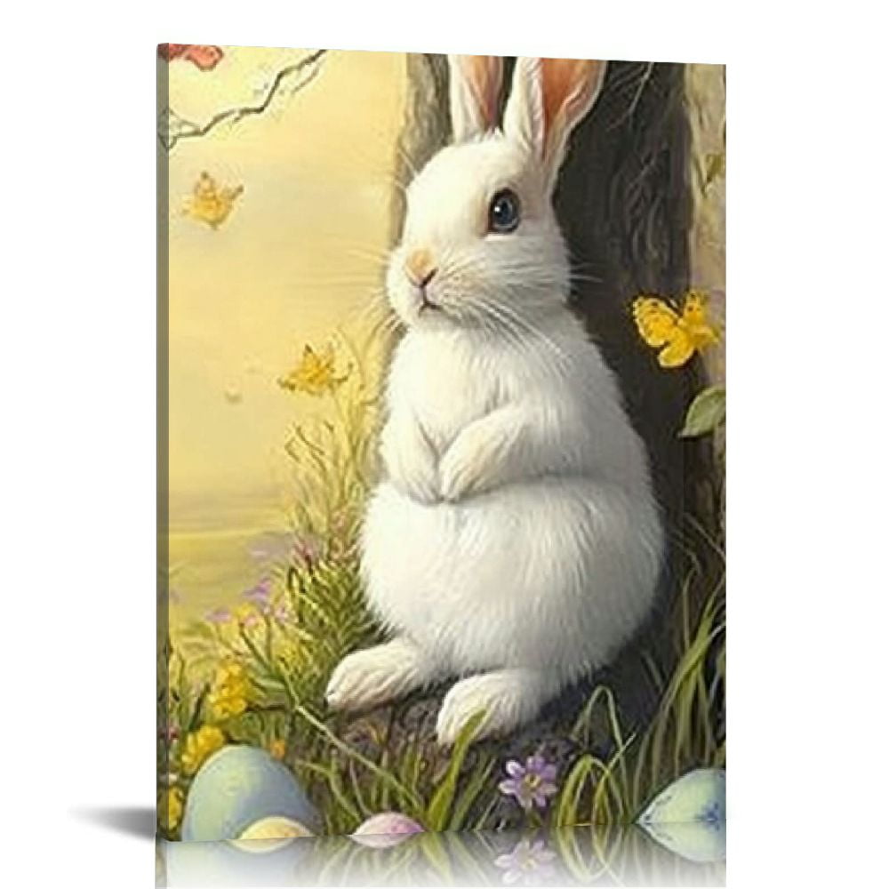Chilfamy Easter Bunny Canvas Wall Painting Rabbit and Cross with Easter ...