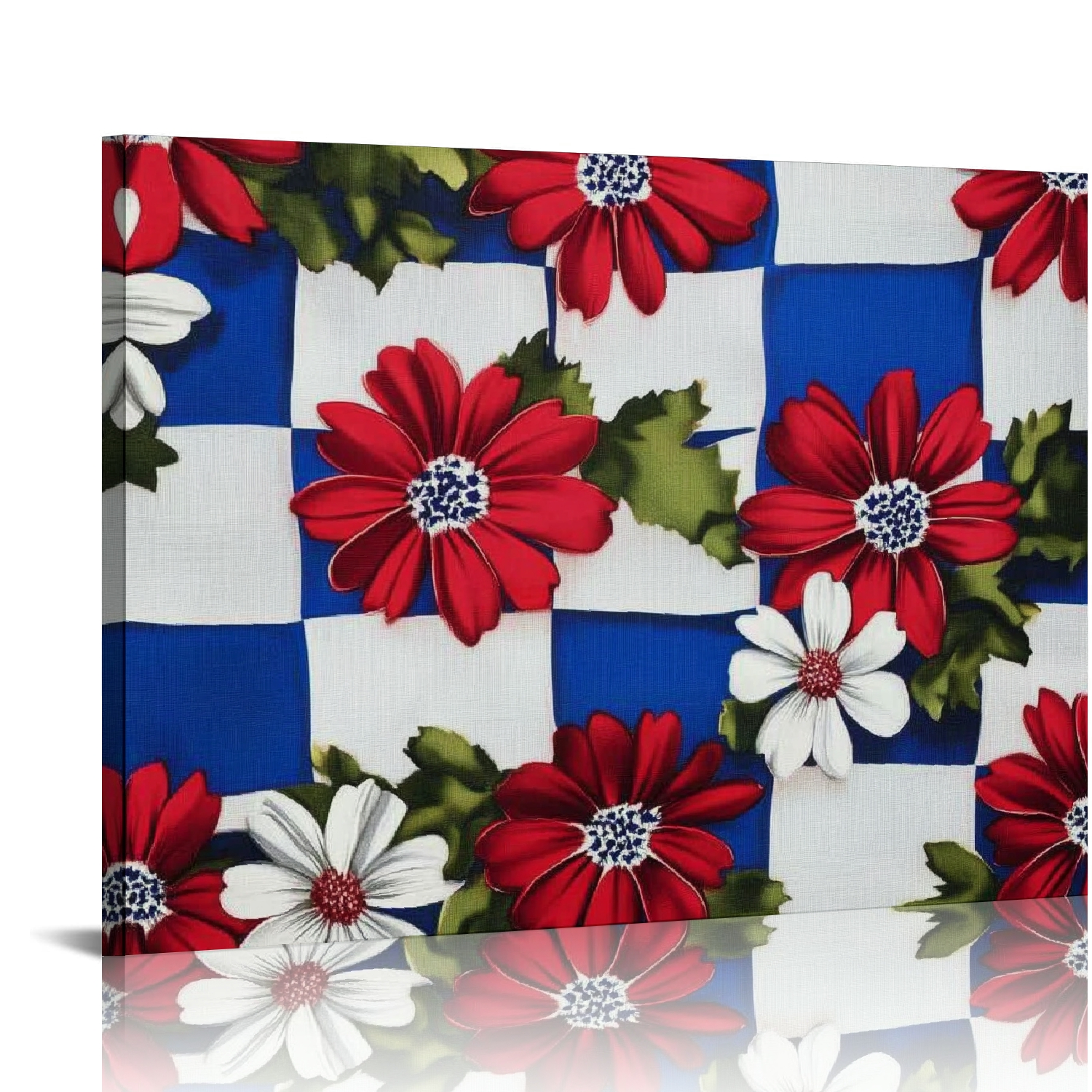 Chilfamy Edi Rama Checkered Pattern Red White Flowers Canvas Art ...