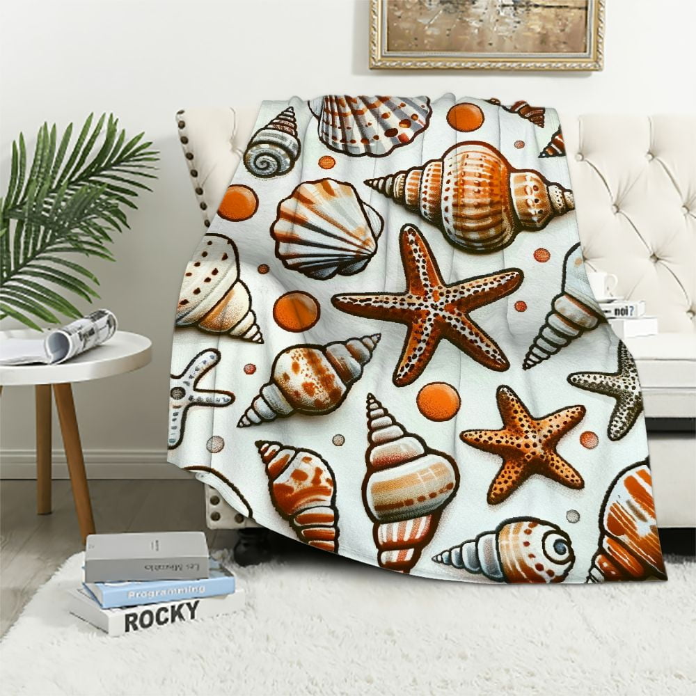 Chilfamy Elegant Seashells Starfish Blanket Cozy Warm Marine ...