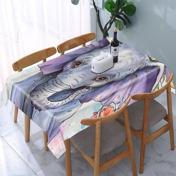 Chilfamy Elephant Flowers Watercolor Purple Rectangle Dining Tablecloth ...