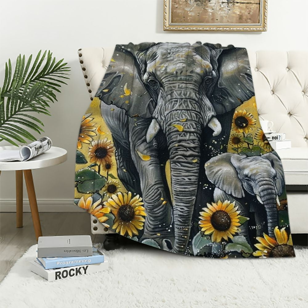 Chilfamy Elephant Throw Blankets for Kids Elephant Sunflower Blanket ...