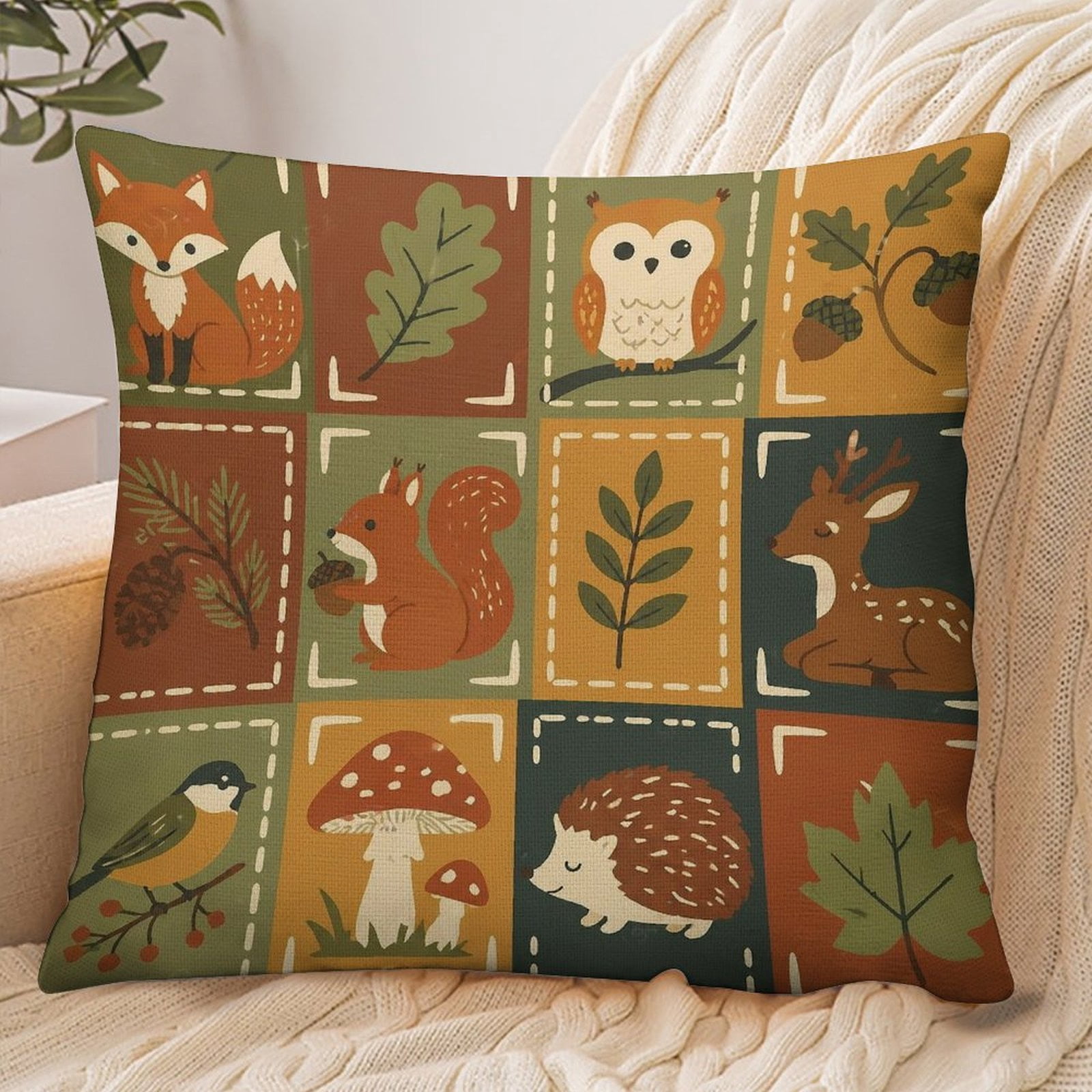Chilfamy Envelope Throw Pillow Cover, Cute Woodland Animals Patchwork ...
