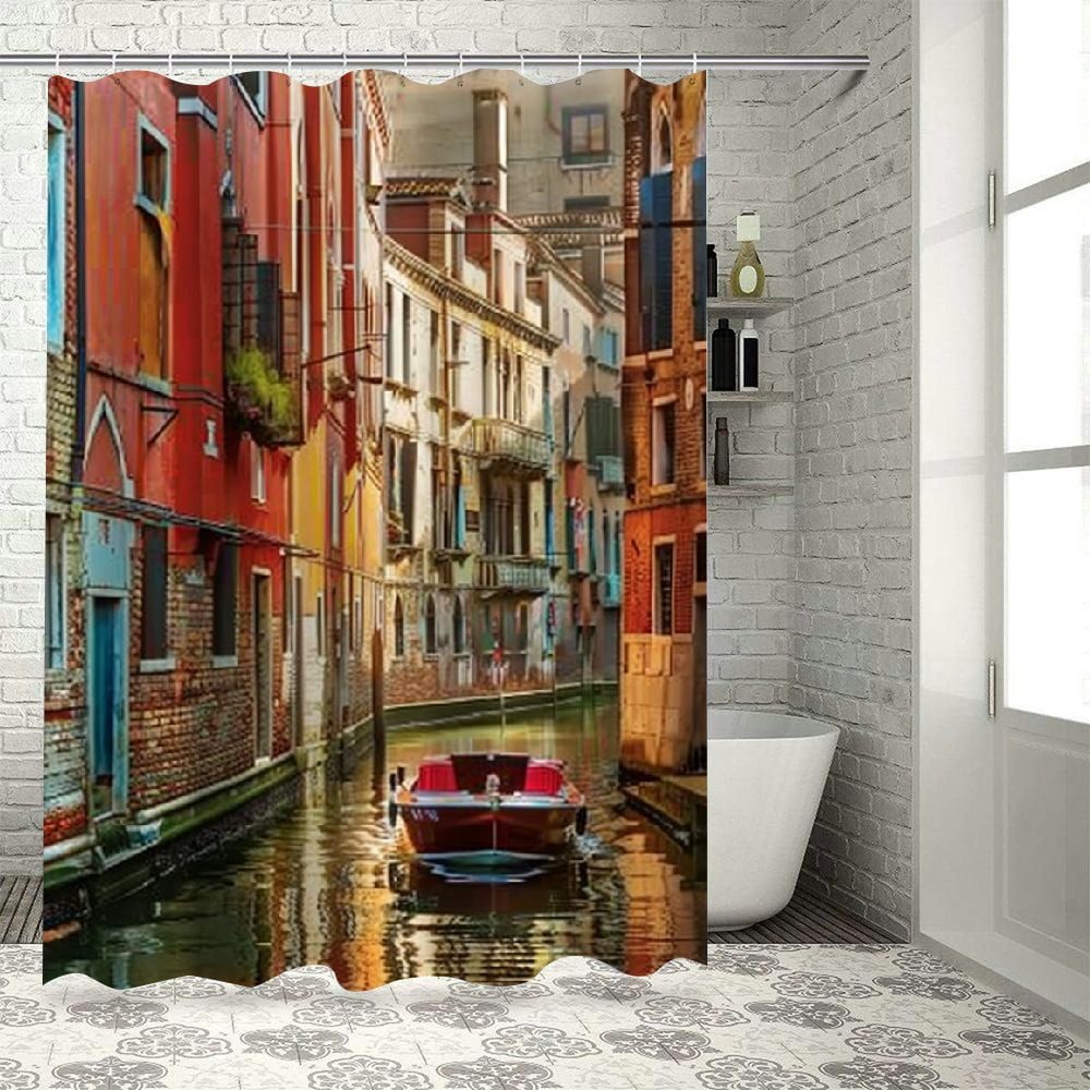Chilfamy European Stall Shower Curtain, Venice Cityscape Narrow Water ...
