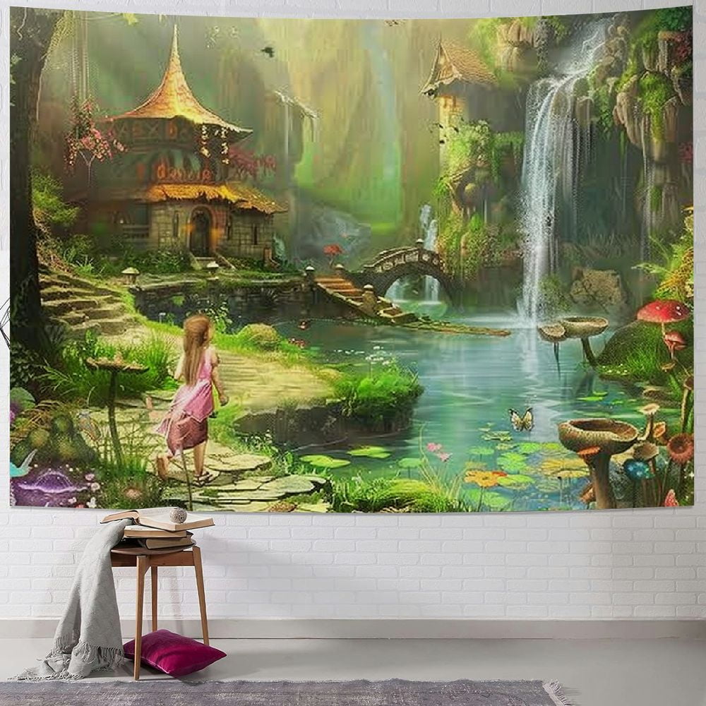 Chilfamy Fairy Forest Mushroom Decor Tapestry, Cute Fantasy Enchanted ...