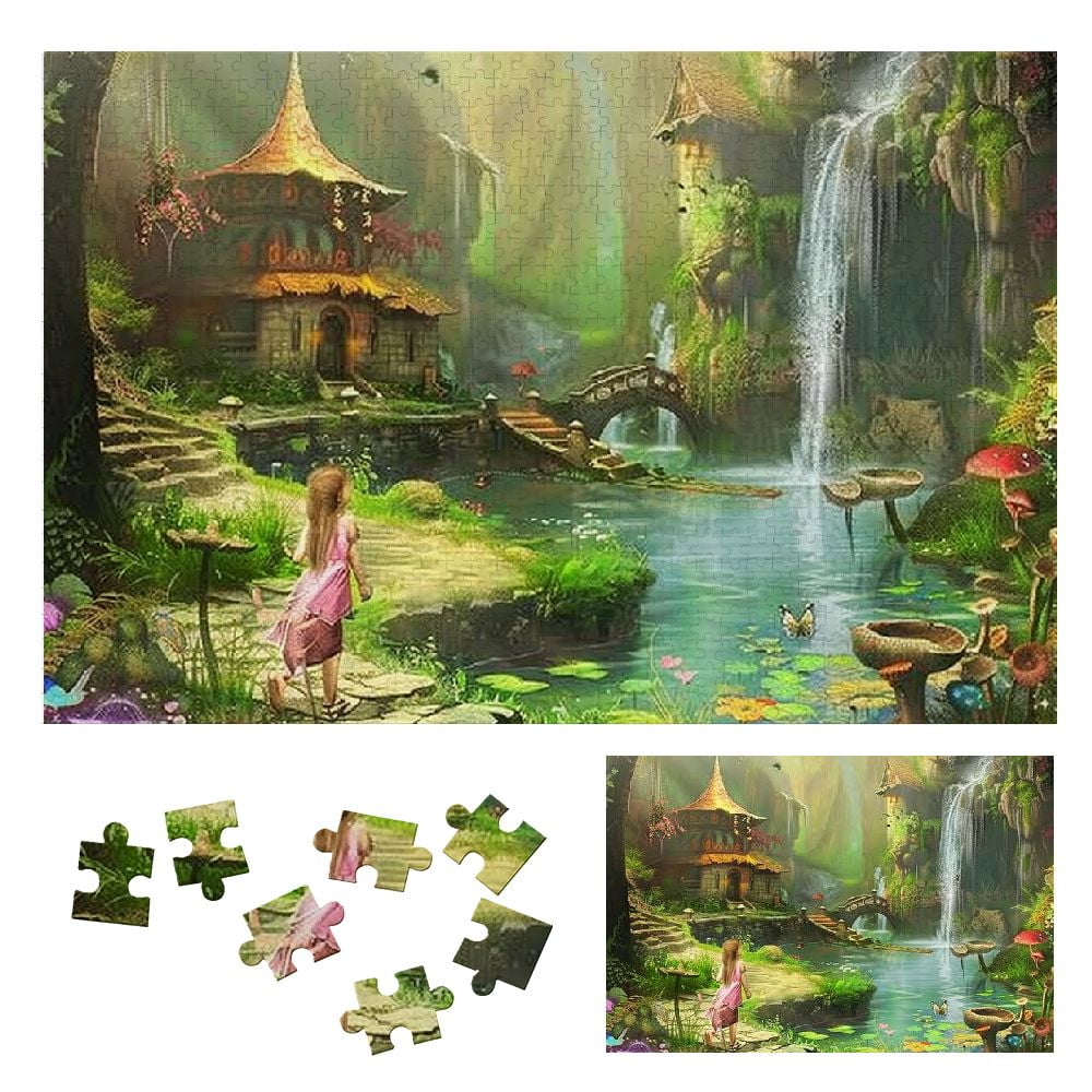 Chilfamy Fairyland Waterfall Girl Wooden Jigsaw Puzzle for Adults and ...