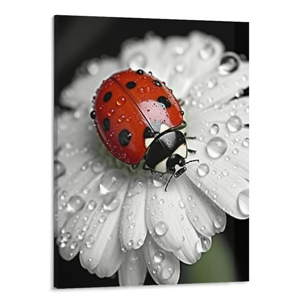 Chilfamy Fall Decor A Ladybug on a Flower Wall Art Canvas Wall Art ...