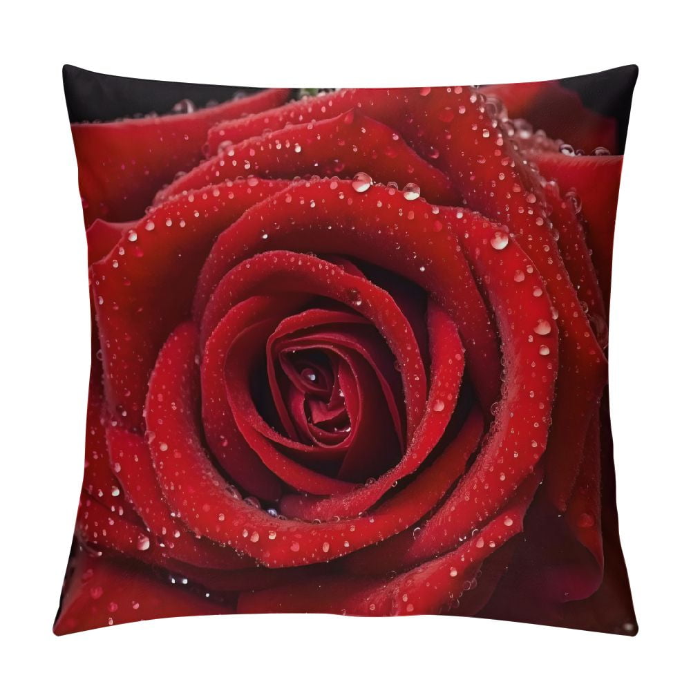 Chilfamy Fall Decor Dew-Red Rose Pillow Covers for Couch Sofa Indoor ...