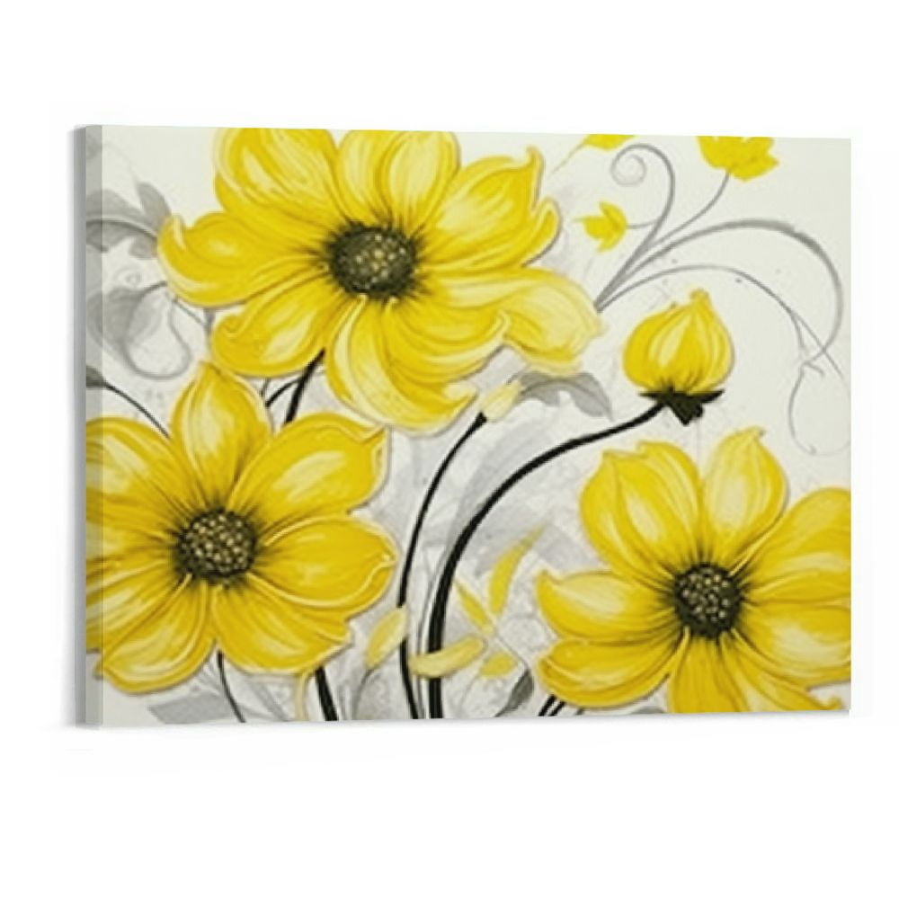 Chilfamy Fall Decor Yellow Flowers Canvas Prints Wall Art Picture ...