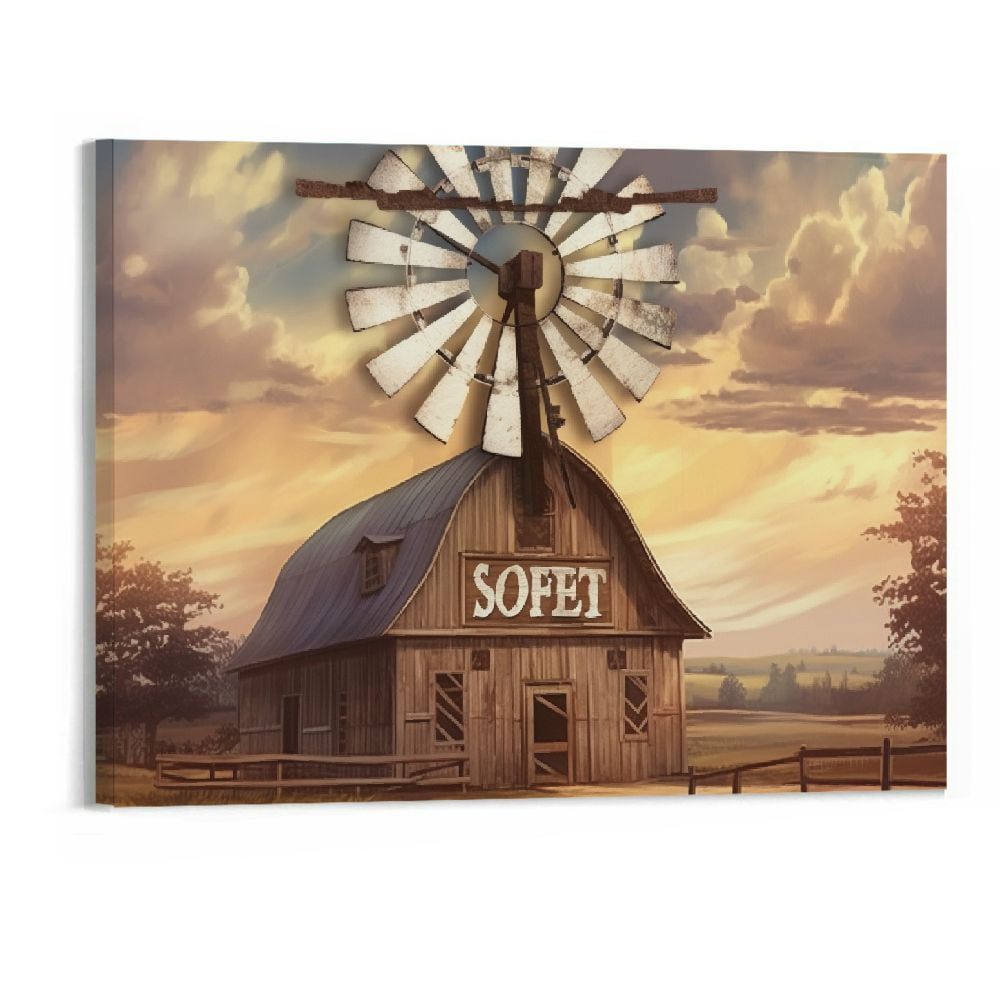 Chilfamy Farmhouse Barn Wall Art Rustic Country Barn Windmill Pictures ...