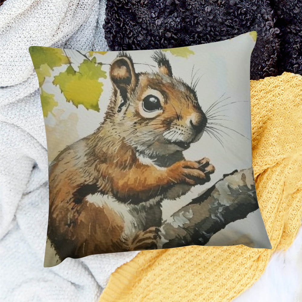 Chilfamy Farmhouse Decor Squirrel Tree Branch Pillow Case Linen 100% ...