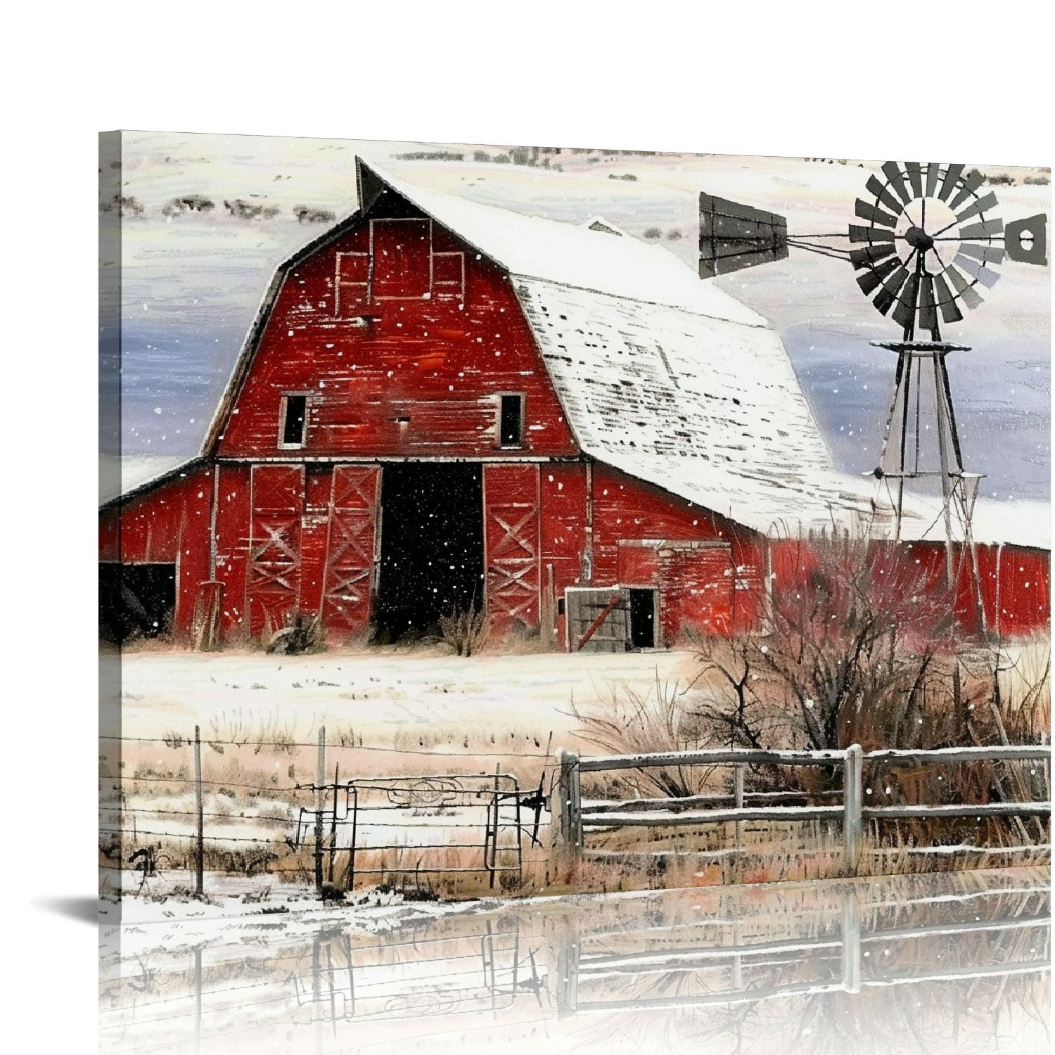 Chilfamy Farmhouse Red Barn Canvas Wall Art for Living Room Country ...