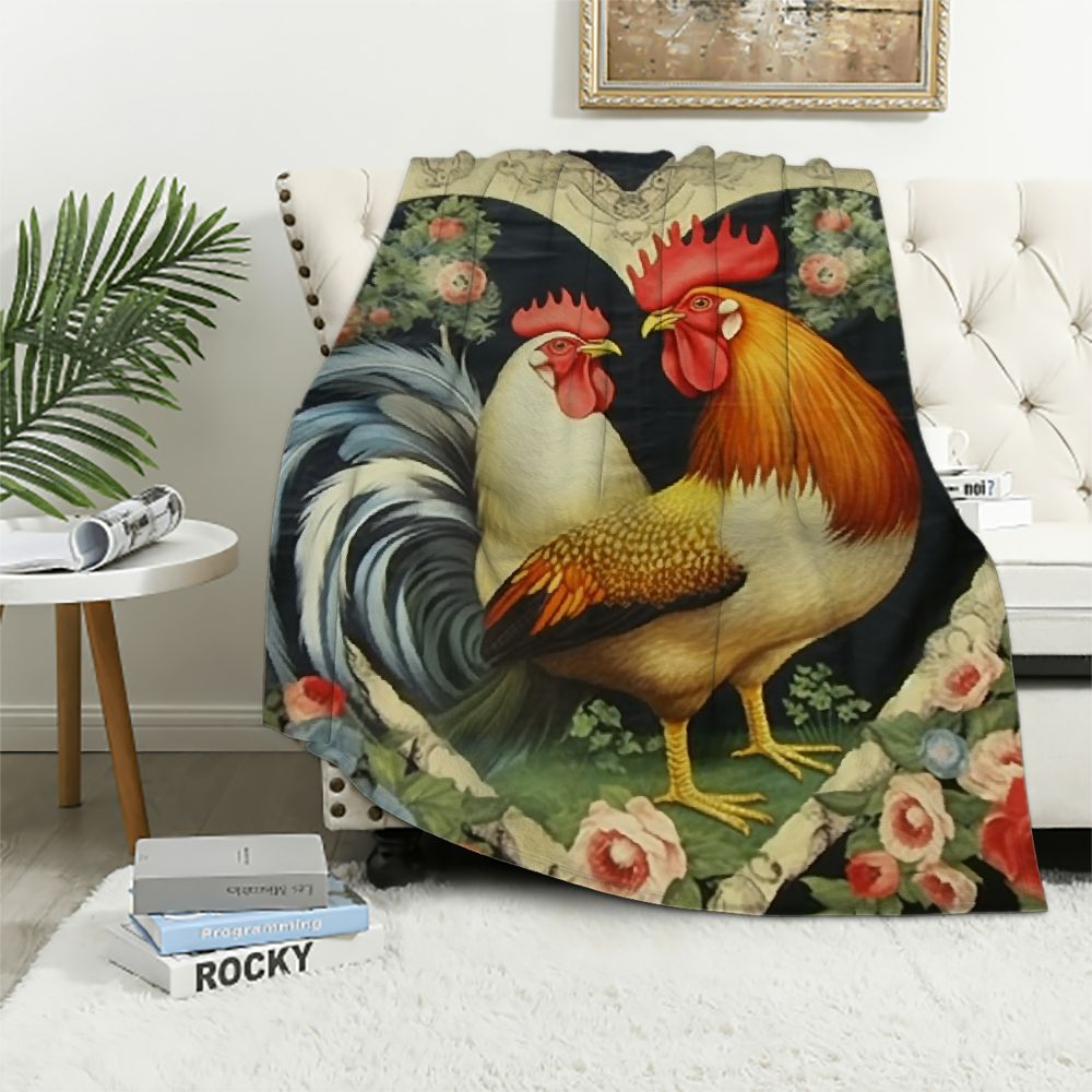 Chilfamy Farmhouse Rooster Blanket, Soft Warm Flannel Throw Blanket for ...