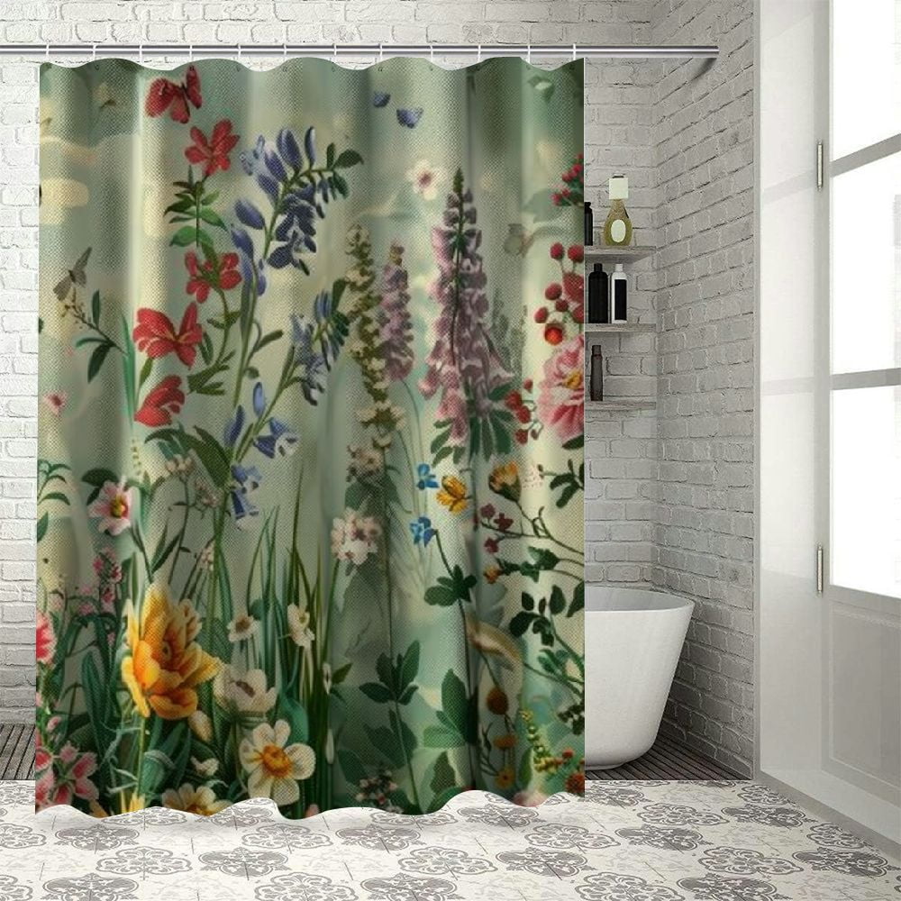 Chilfamy Farmhouse Spring Flower Shower Curtain Set Vintage Butterflies ...
