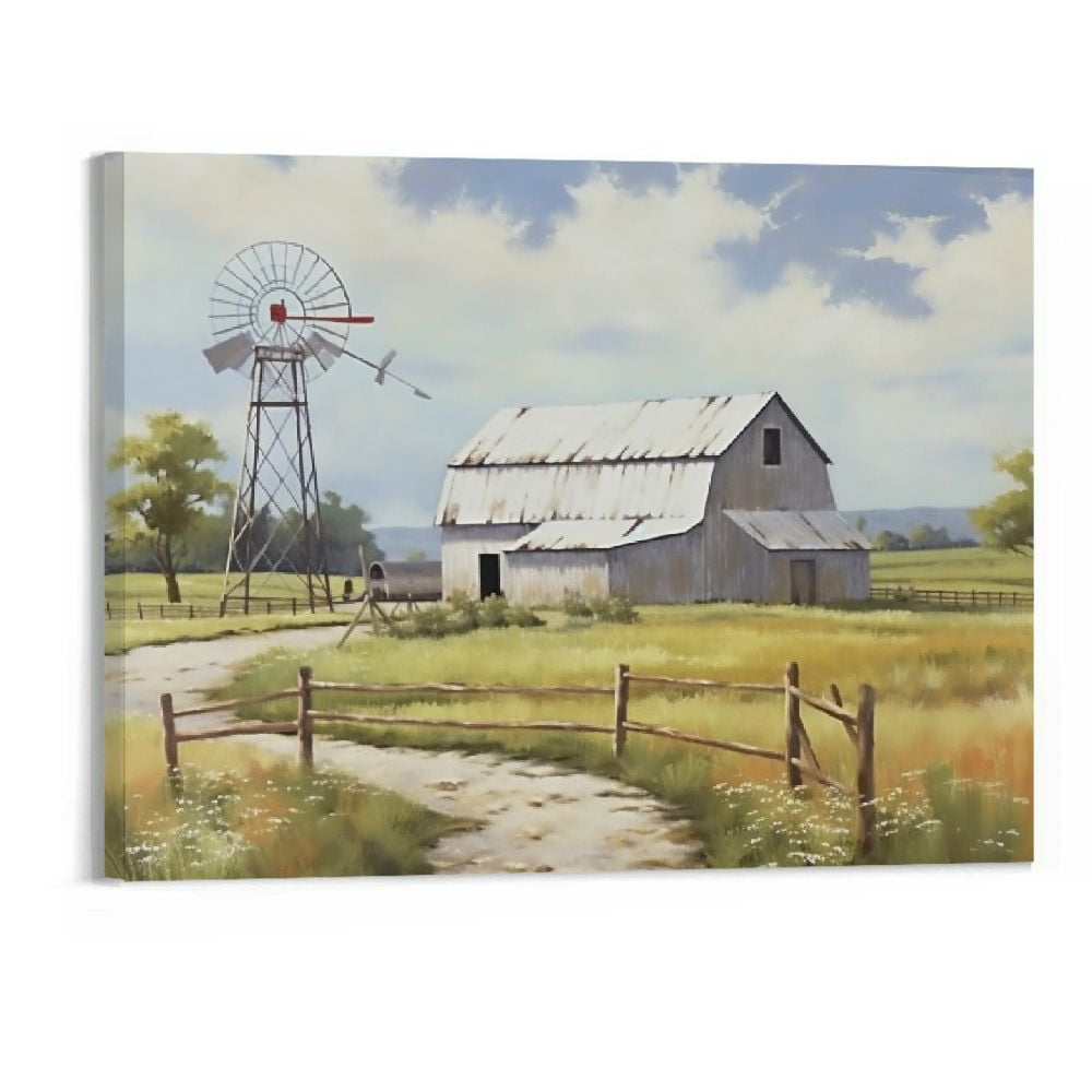 Chilfamy Farmhouse Wall Art, Barn Canvas Prints Wall Art Decor, White ...