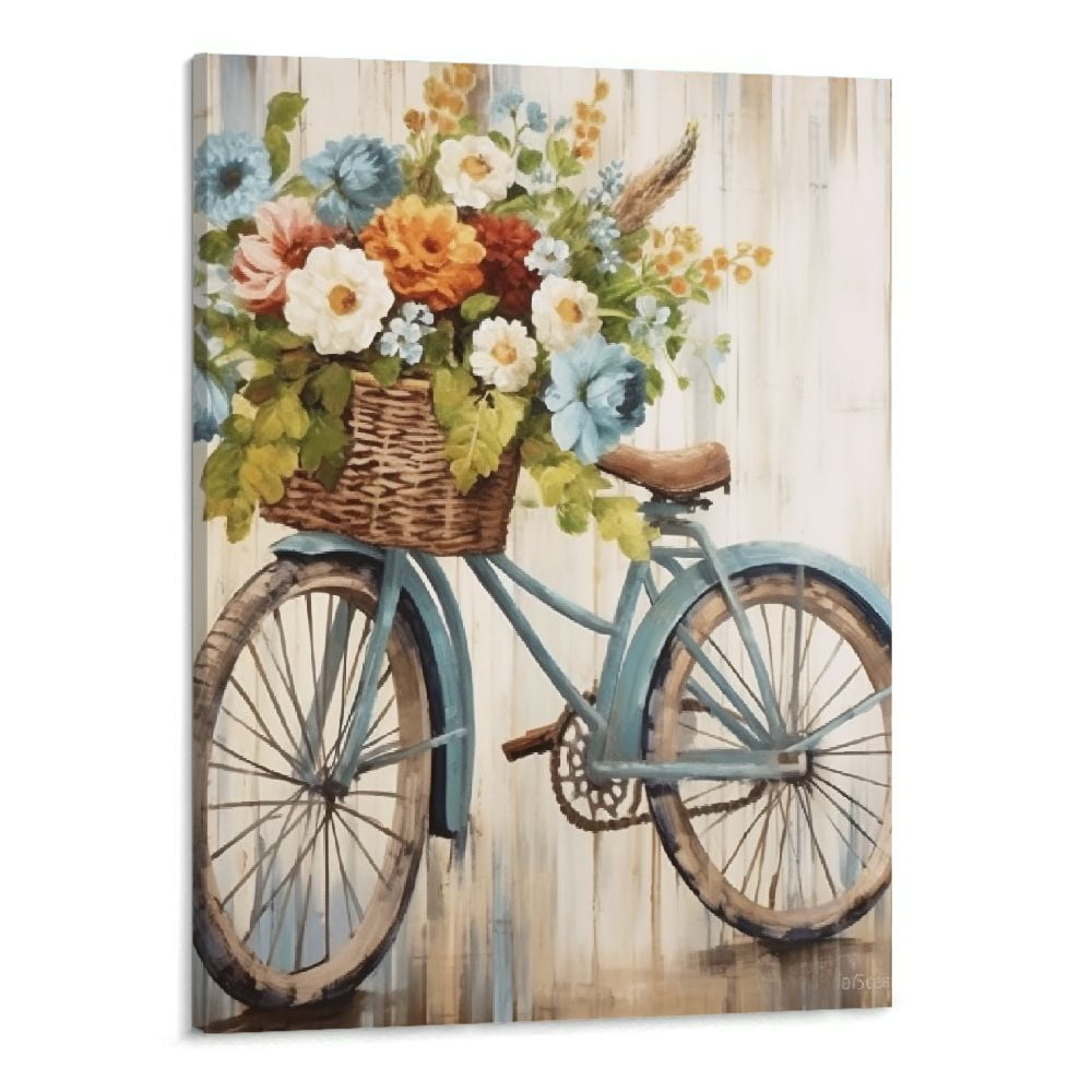 Chilfamy Farmhouse bathroom wall decor canvas art blue Retro bike ...