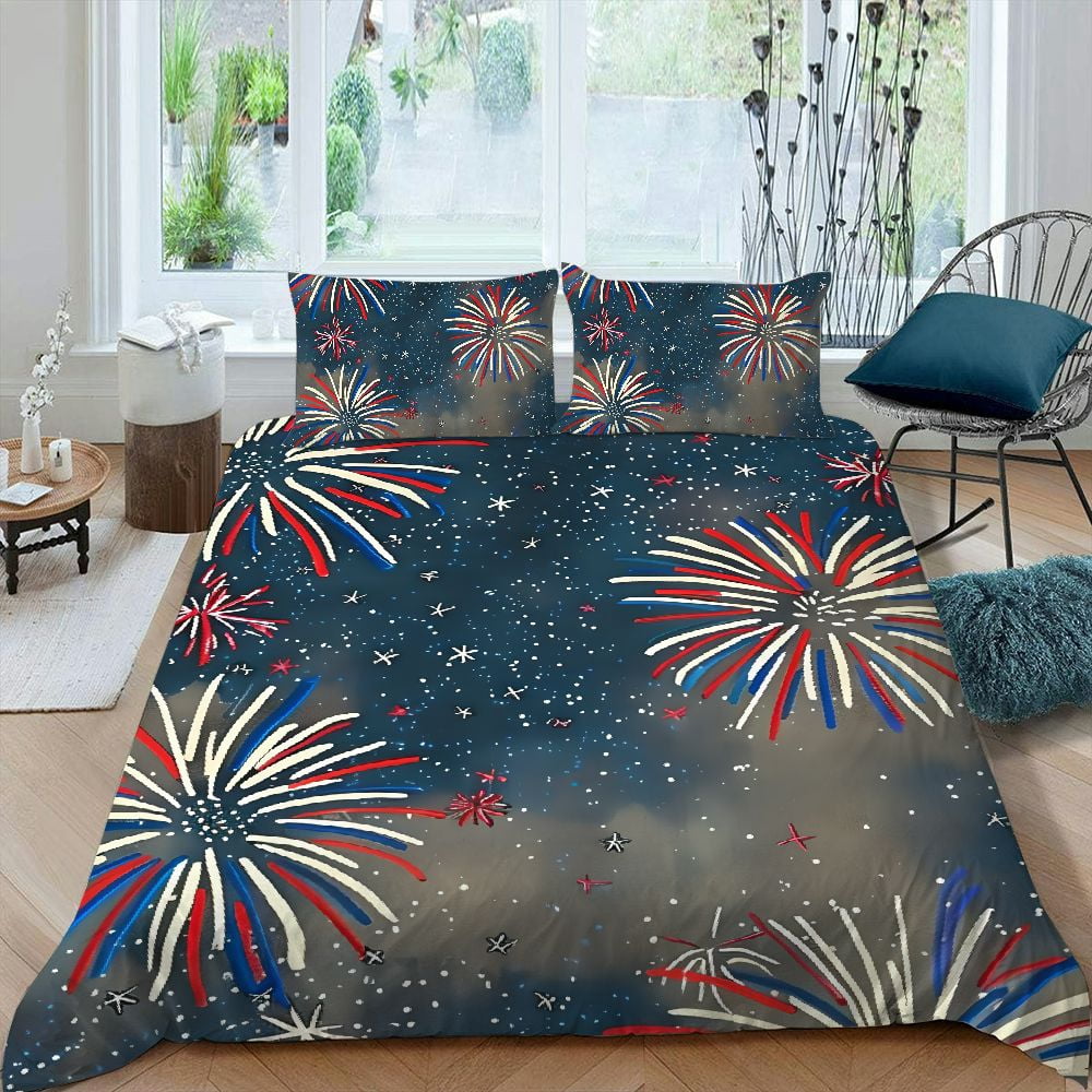 Chilfamy Fireworks Stars American Scene 3-Piece Bedding Set - High ...
