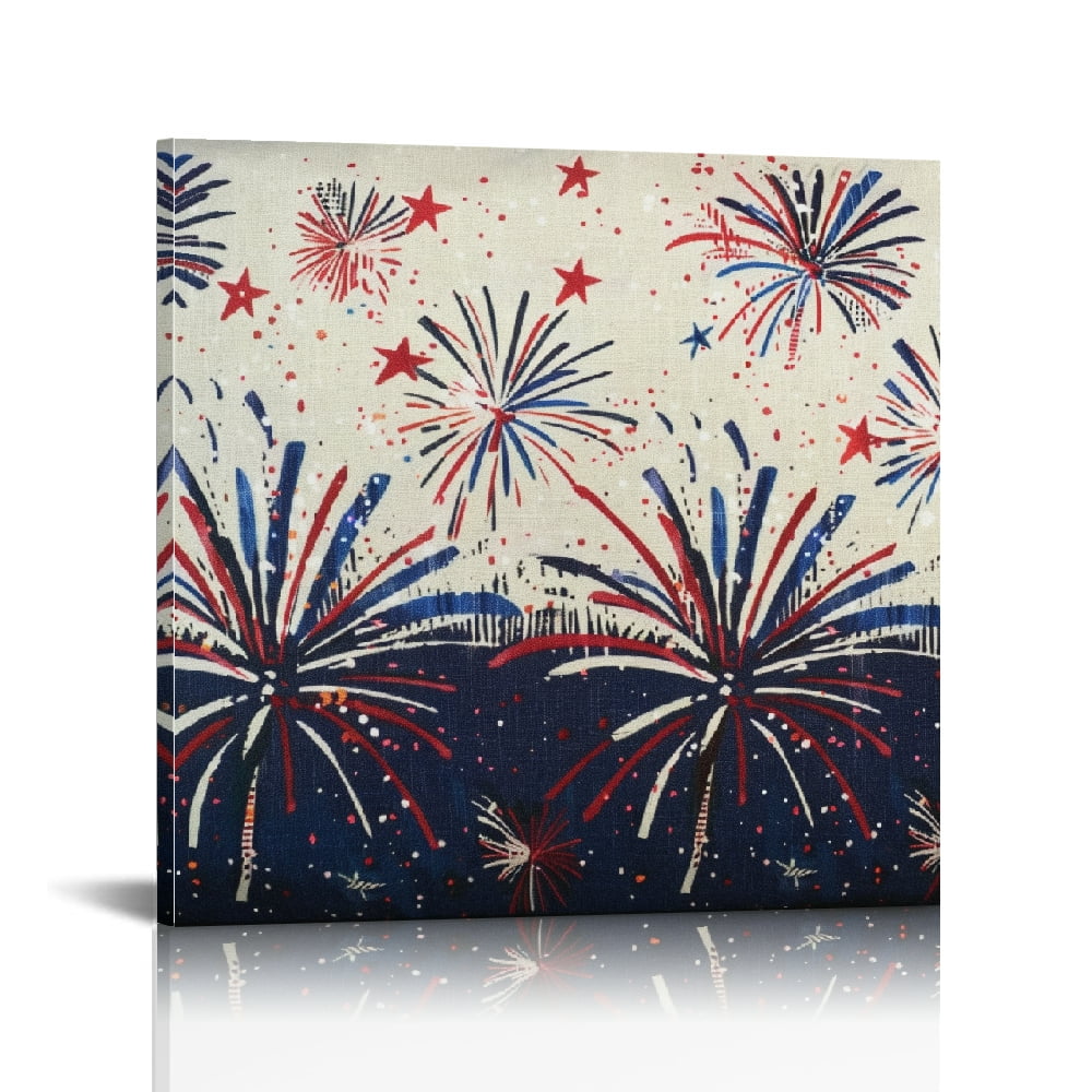 Chilfamy Fireworks Stars American Scene Canvas Prints Wall Art 12x12in ...
