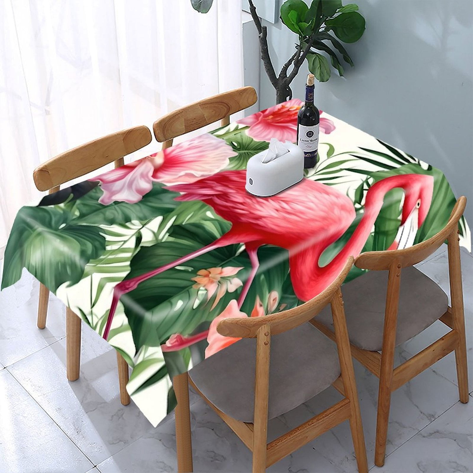 Chilfamy Flamingo Hibiscus Tropical Rectangle Dining Tablecloth ...