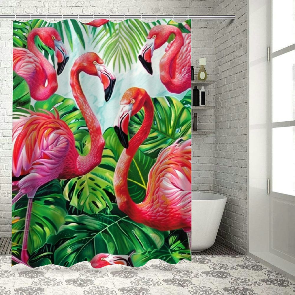 Chilfamy Flamingo Shower Curtain, Flamingos Sitting on Macro Tropic ...
