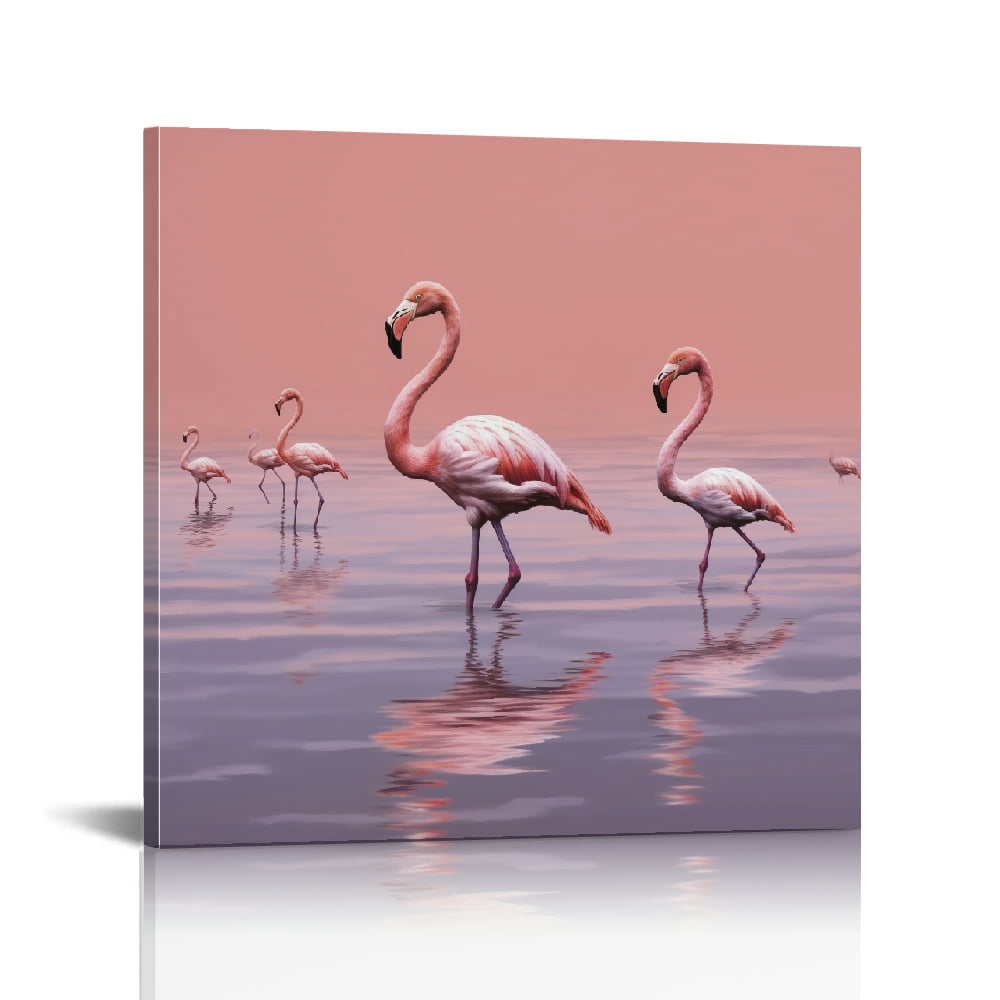 Chilfamy Flamingos Water Reflection Canvas Wall Art Decor 12x12in - Walmart.com