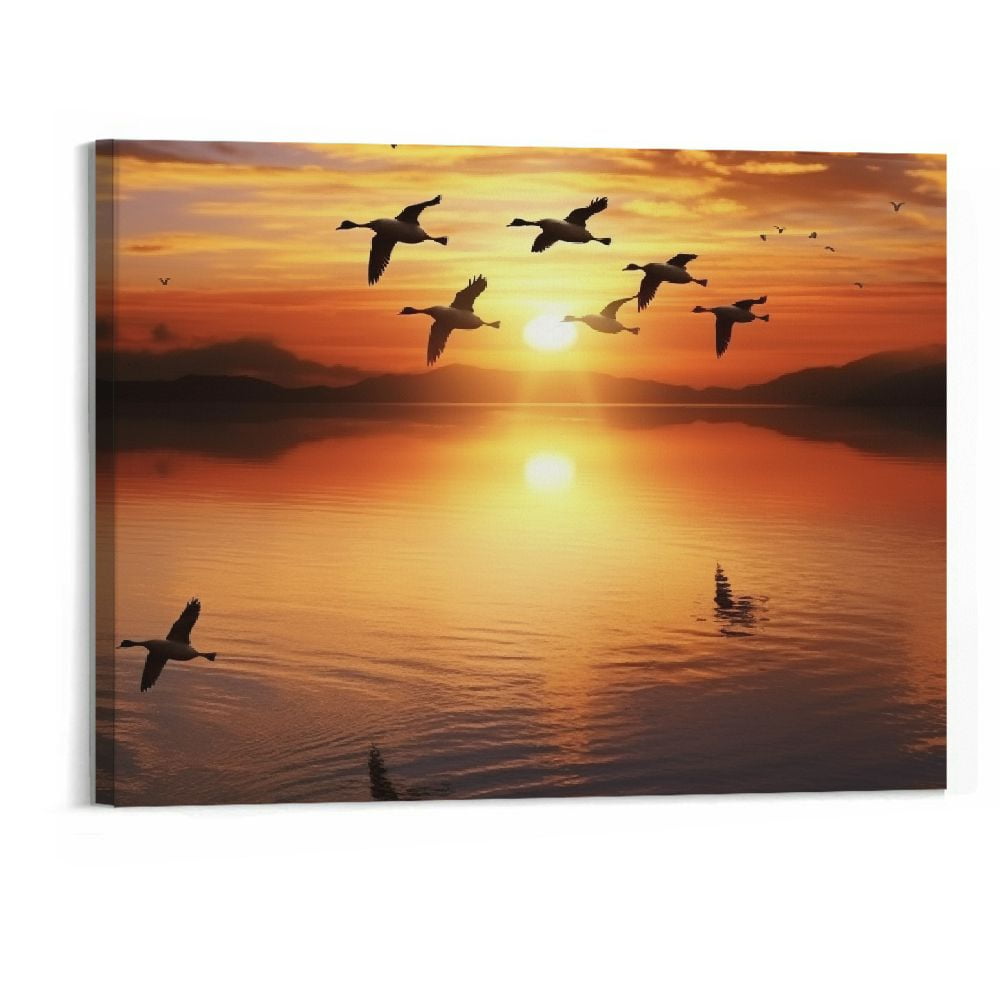 Chilfamy Flock of Beautiful Canada Geese Birds Animals Fly Over Sunset ...