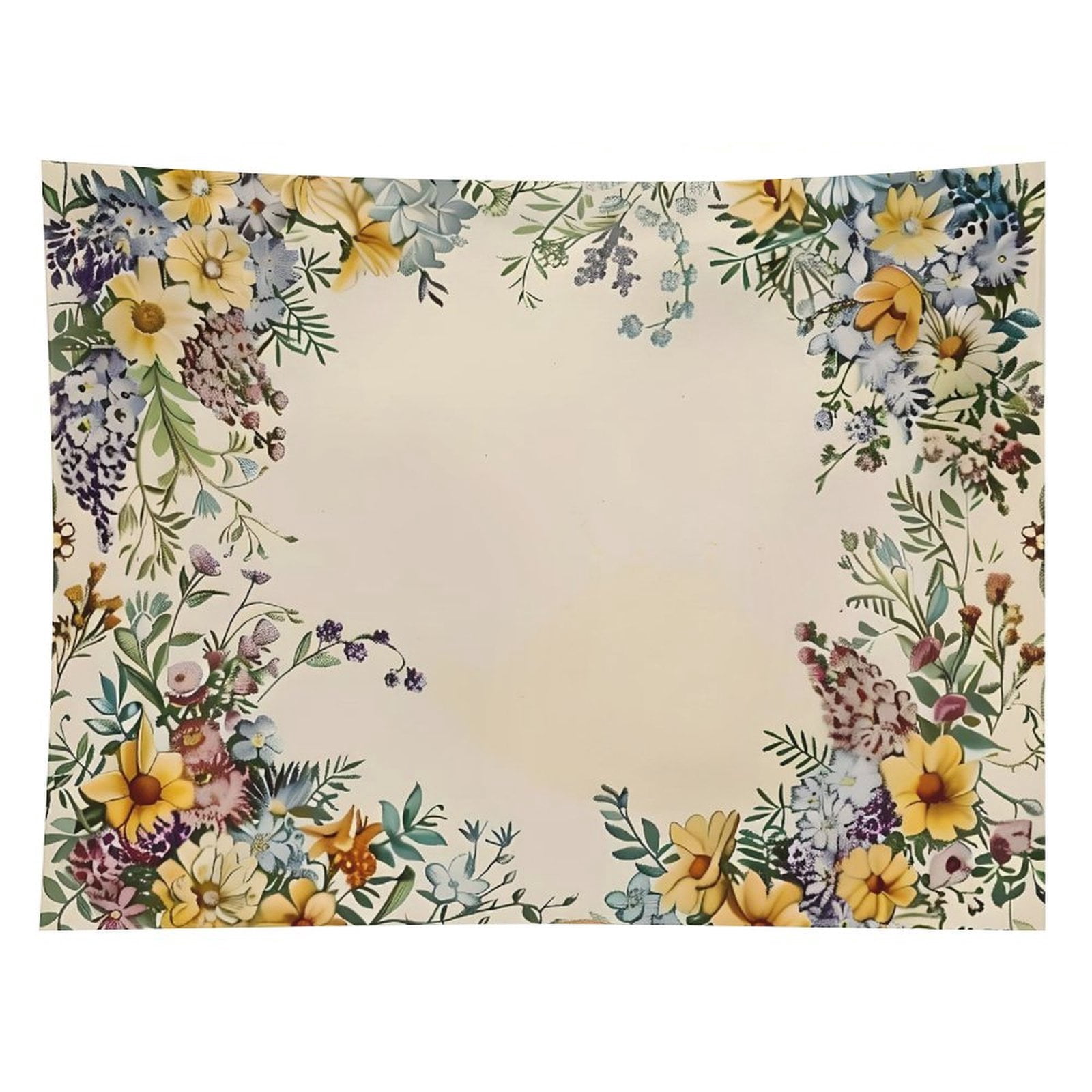 Chilfamy Floral Border Wreath Polyester Wall Tapestry Anti Wrinkle Art ...