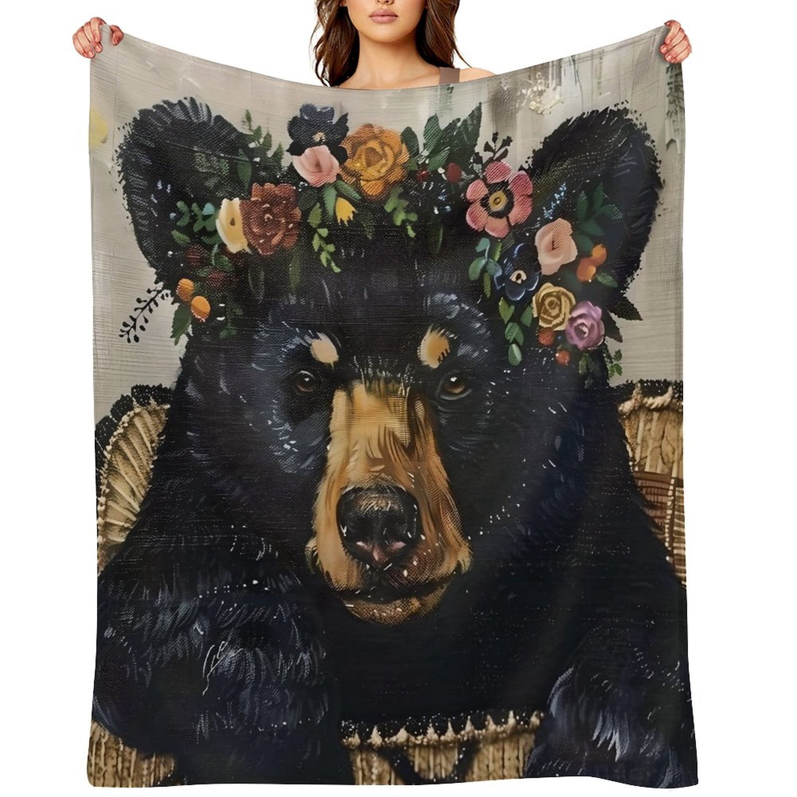 Chilfamy Floral Crown Dark Background Soft Flannel Throw Blanket ...