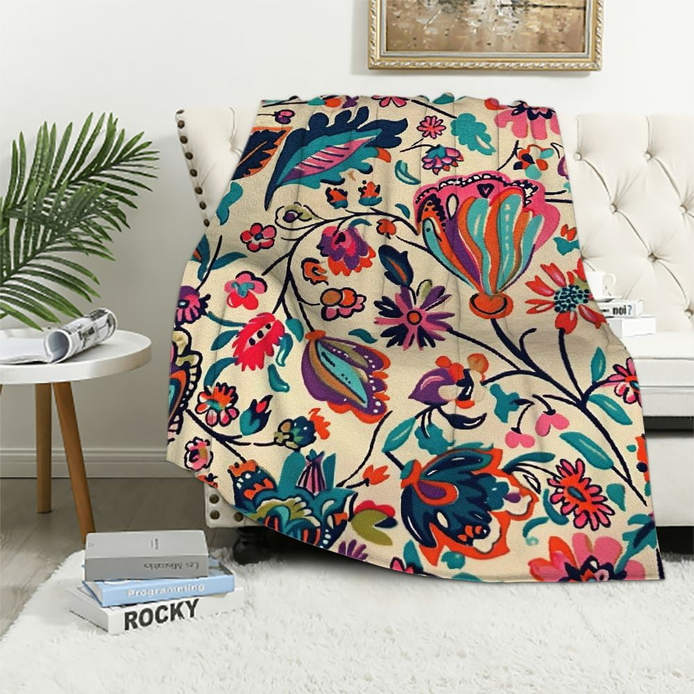 Chilfamy Floral Paisley Pattern Throw Blanket, Beige and Turquoise ...