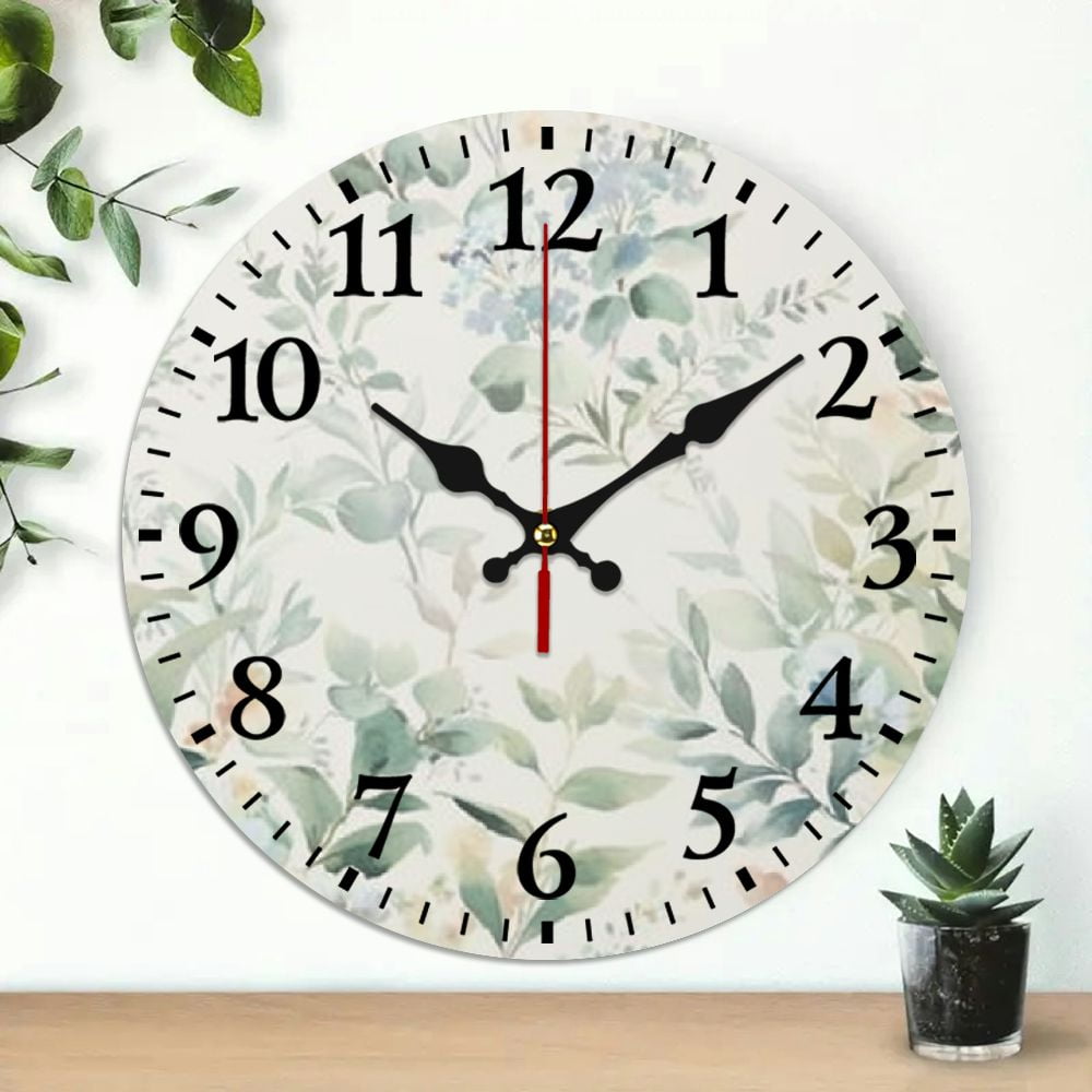 Chilfamy Floral Pattern Wall Clock Battery Operated 10-inch Frameless Decorative Clock for ...