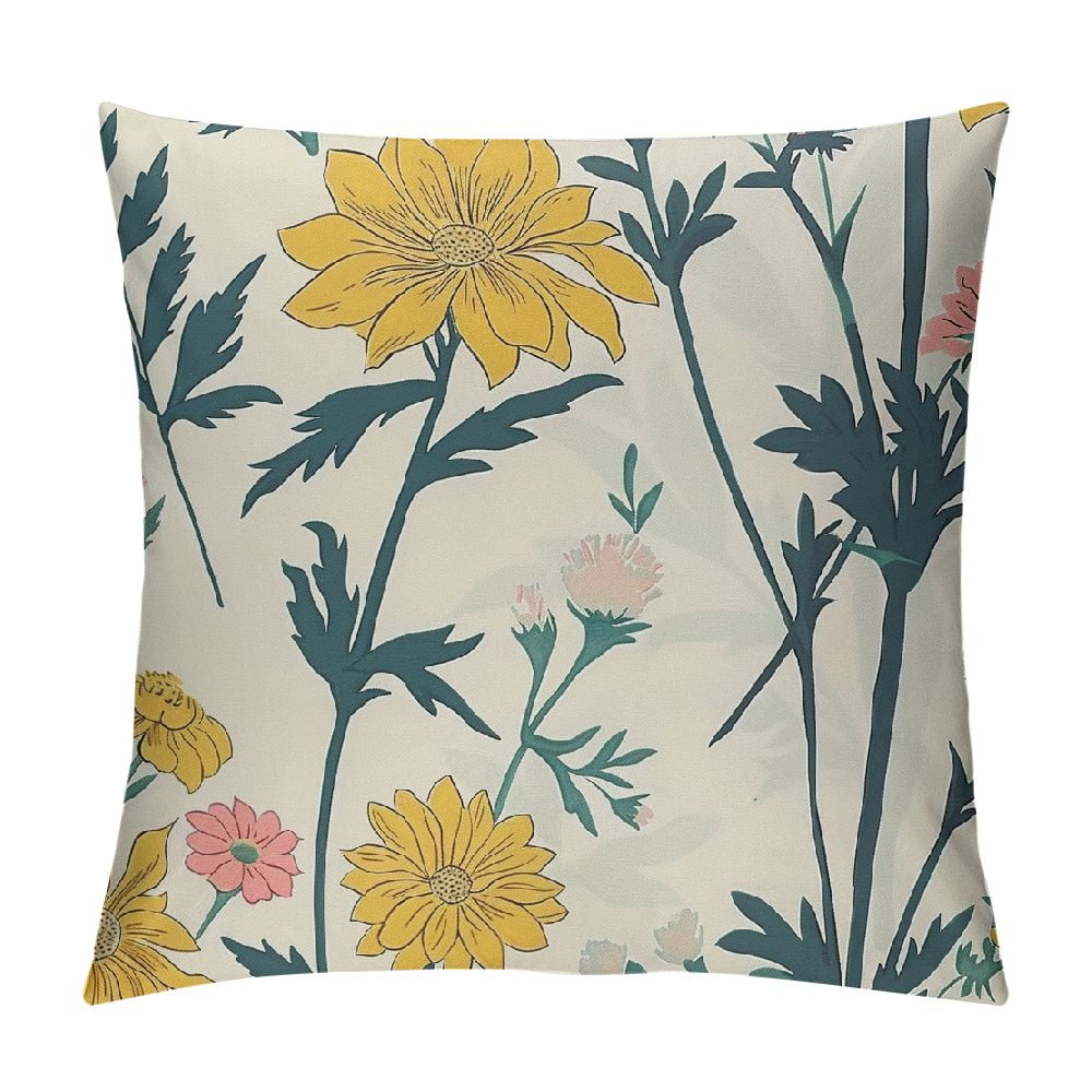 Chilfamy Floral Pillow Covers Cute Botanical Print Vintage Yellow Sage ...